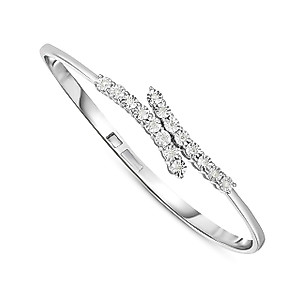 NATALIA DRAKE 1/4 Cttw Diamond Open Cuff Bangle Bracelet for Women in Rhodium Plated 925 Sterling Silver Large Size 8 Inches Color H-I/Clarity I2-I3