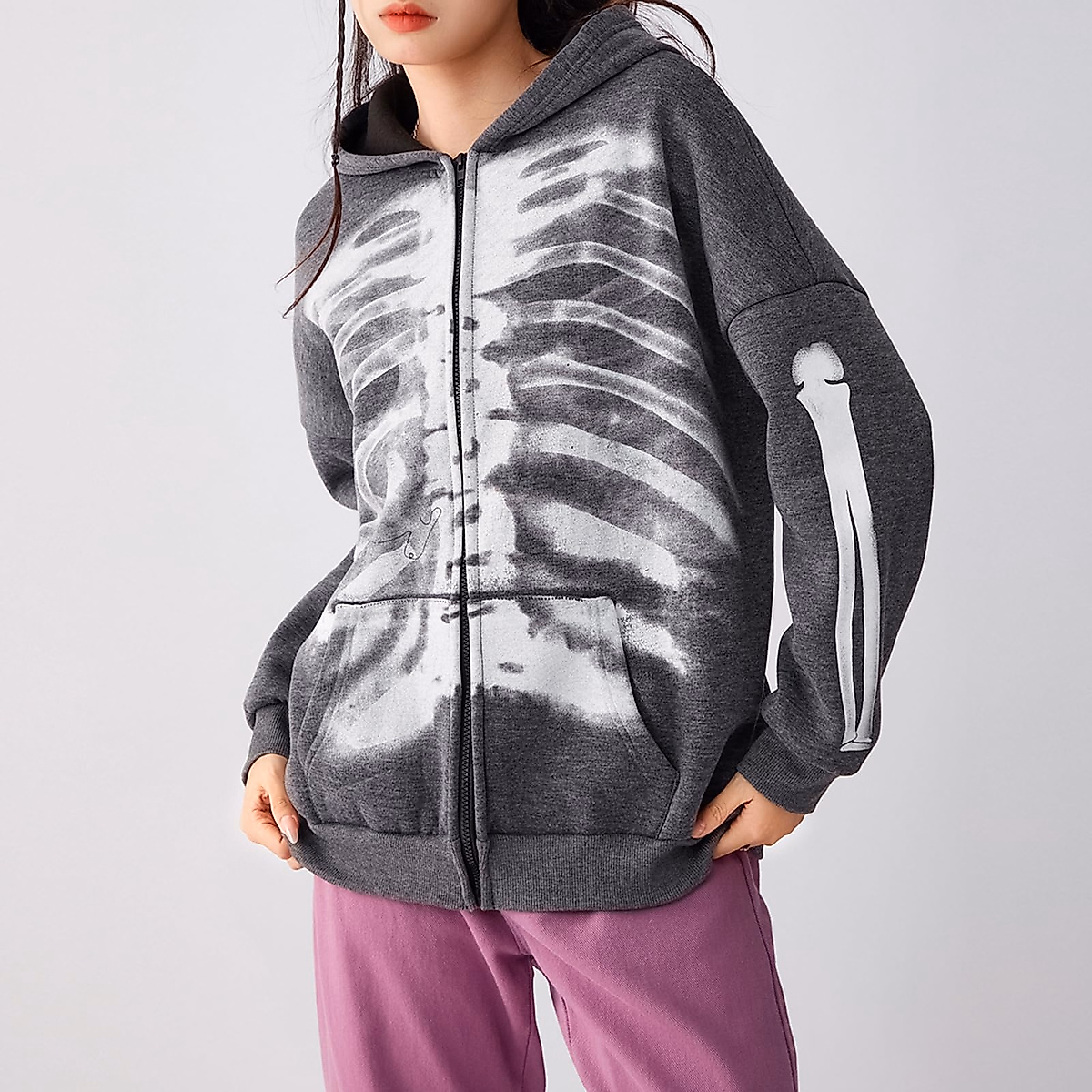 Karwuiio Women Men Zip Up Hoodie Y2k Vintage Graphic Oversized Sweatshirt Jacket Pullover Coats Gothic Streetwear (All Black, XL)