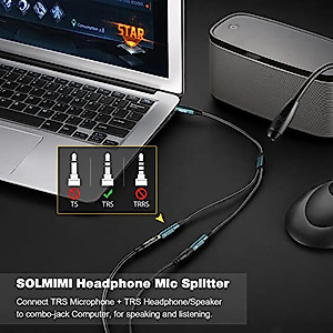 SOLMIMI Headset Adapter, 3.5mm Headphone Mic Splitter CTIA TRRS Male to Dual TRS Female Y Audio Microphone Splitter Cable for Gaming Headset to PC, Laptop, Smartphone, PS4, Xbox, Computer - 1 Feet