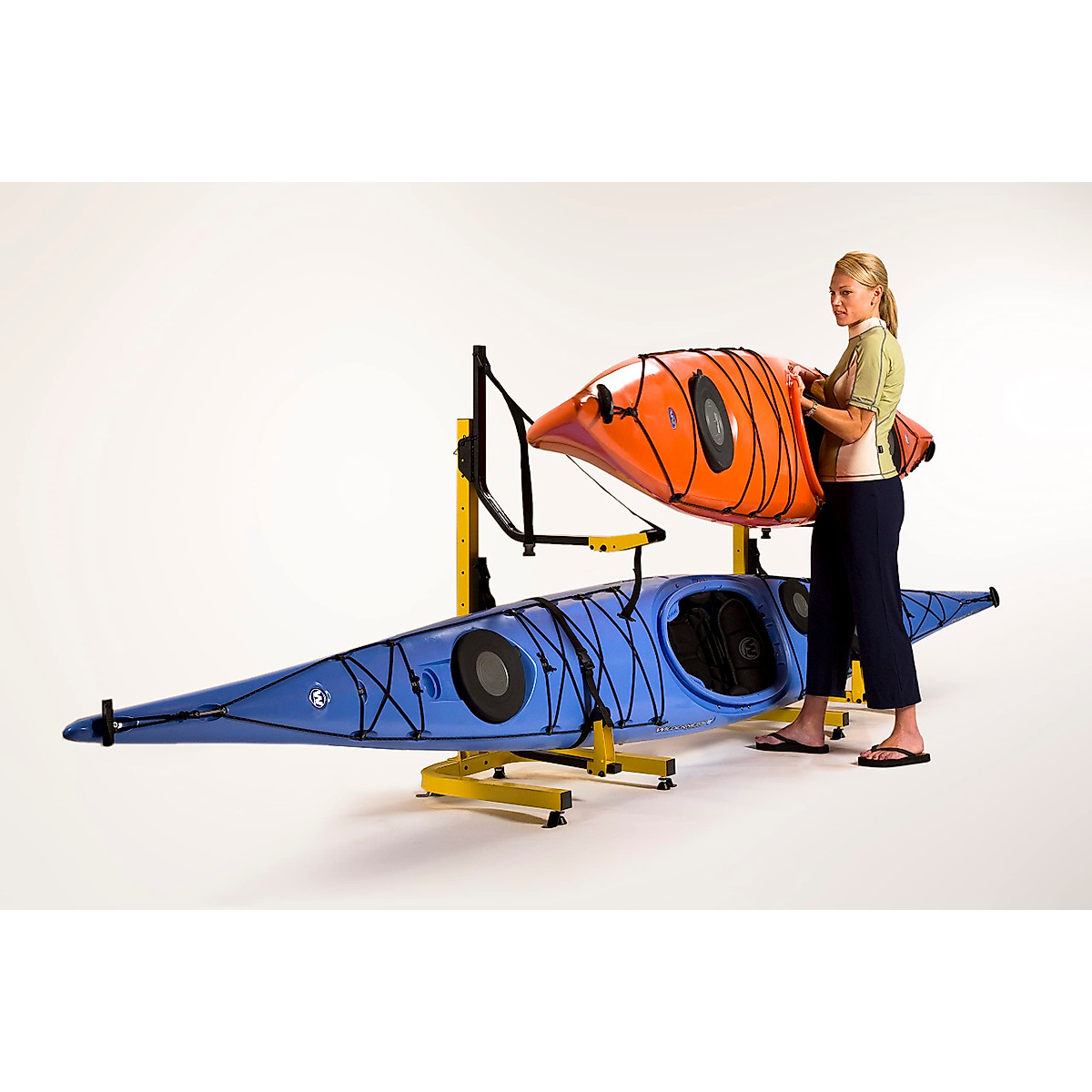 Suspenz Kayak Storage Rack, 2-Boat Free Standing Kayak, Canoe, SUP Deluxe Storage Rack, Indoor & Outdoor, Yellow, 48" x 24" (11-0203)