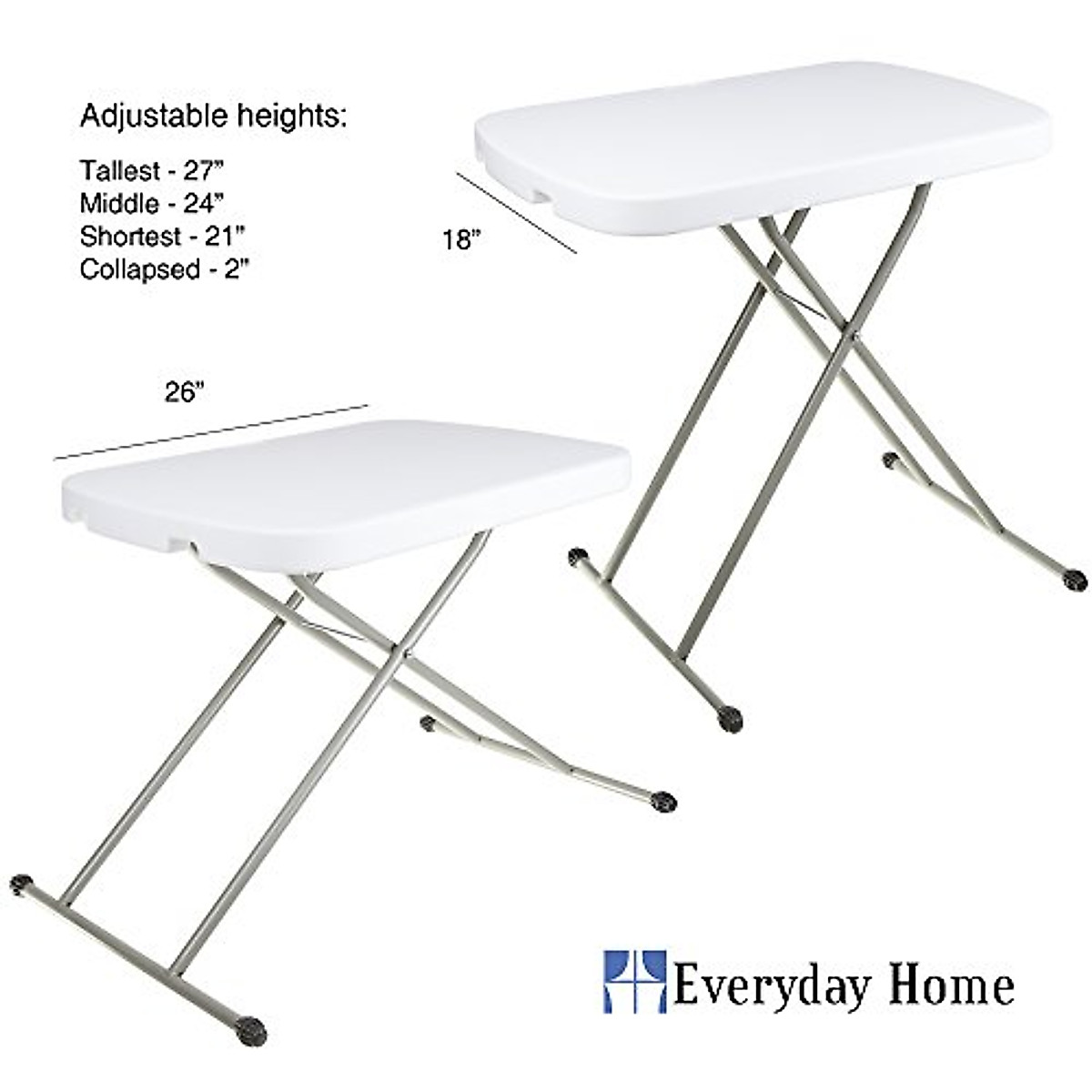 Everyday Home Folding Table - Lightweight Portable Folding Desk - Small Plastic Table for TV Tray, Playing Cards, and Craft Room (White)