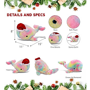 DolliBu Santa Extra Large Rainbow Whale Stuffed Animal Plush Toy - Wild Animal Dress Up with Red Santa Claus Hat, Wildlife Gift, Perfect Holiday with Name Personalization - 15 Inches
