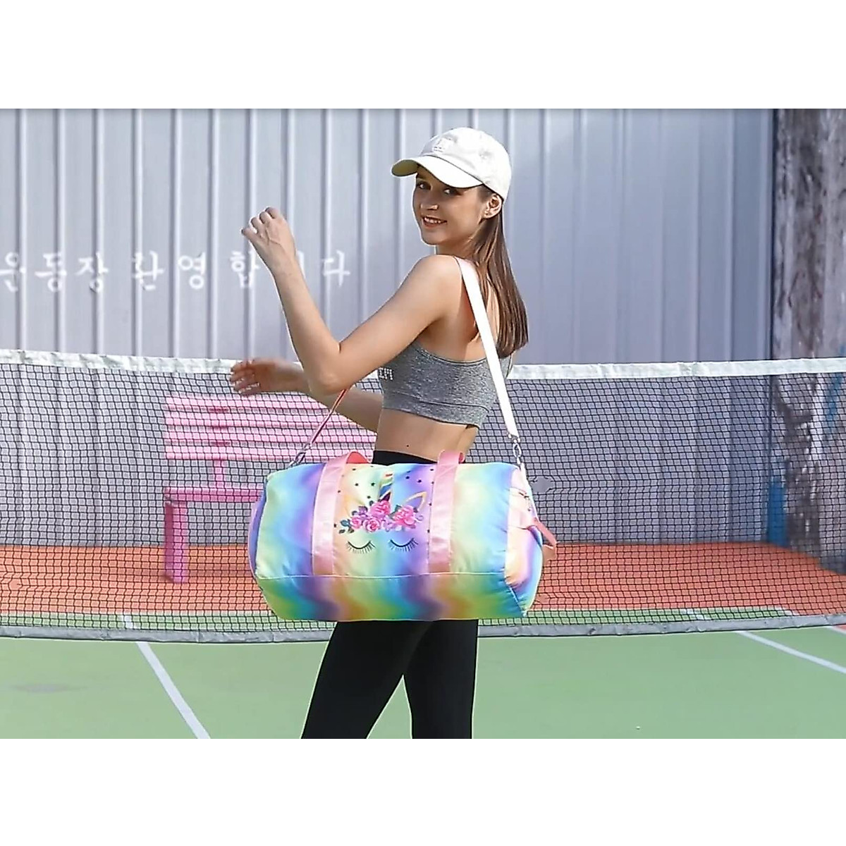 BLUBOON Duffle Bag Girls Kids Cute Gym Bag with Shoes Compartment & Wet Separation Waterproof Sports Overnight Travel Bag Dance Bag