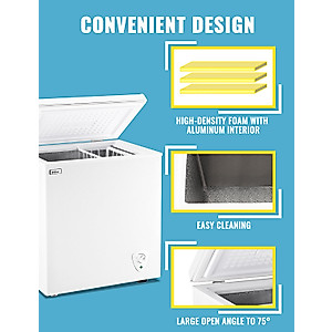 5.0 Cubic Feet Chest Freezer Small Deep Freezers with Removable Storage Basket Free Standing Top Door Compact Freezer 7 Gears Temperature Control for Office Dorm Apartment