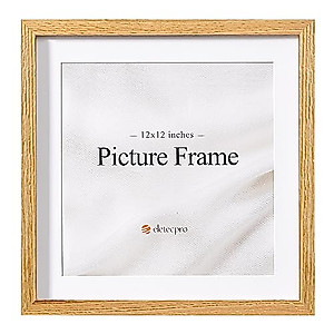 eletecpro 12x12 Picture Frame Made of Oak Wood and Reinforced Glass, Displays Photos 10x10 with Mat or 12x12 without Mat, Square Wood Frame for Modern Home Decor, Wall Mounting, Natural