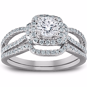 1 1/4 Ct Cushion Halo Split Band Halo Diamond Engagement Wedding Ring White Gold - Size 9