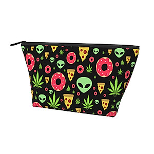 Lightweight Travel Portable Cosmetic Bag Compatible with Alien Donut Pot Leaf Weedleaf Pizza Black, Casual Toiletry Makeup Carrying Pouch Multifunction Coin Cash Storage Cases for Women