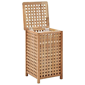 vidaXL Solid Wood Walnut Laundry Bin Basket for Bedroom or Bathroom, Natural Design, Removable and Washable Inner Fabric Bag