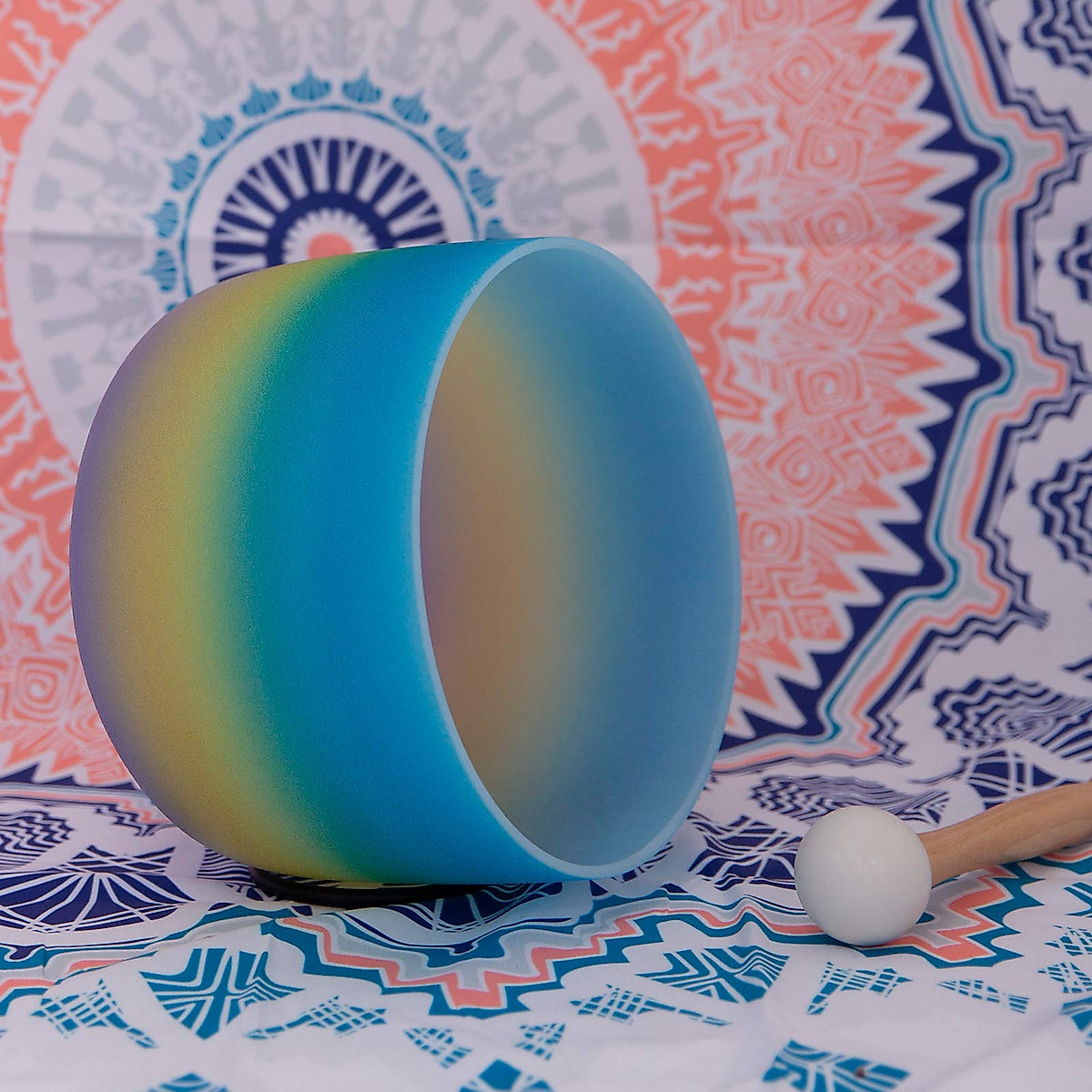 ENERGYSOUND 440Hz Perfect Pitch G Note Throat Chakra Rainbow Colored Frosted Quartz Crystal Singing Bowl 8 inch