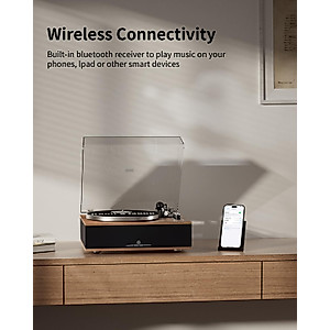ANGELS HORN Vinyl Record Player, Bluetooth Turntable with Built in Speakers Phono Preamp, High Fidelity Turntables for Vinyl Records with Magnetic Cartridge AT-3600L, Belt Drive 2-Speed