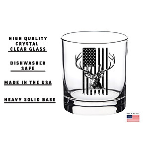 Rogue River Tactical USA Tattered Flag Buck Deer Hunting Old Fashioned Glass Drinking Cup Gift For Hunter