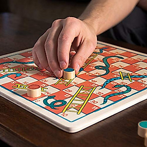 Ludo + Snakes & Ladders Wooden Board Game 2-Pack - Two Game Set in One Bundle - Children's Family Pachisi Learning Dice Games for Adults & Kids - Classic 12" x 12" Two-Sided Board for 2-4 Players