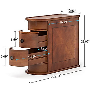 LITTLE TREE Wood End Table with 2 Drawers Sofa Side Table for Living Room, No Assembly Required Vintage Slim Nightstand Bedside Table for Bedroom, Brown