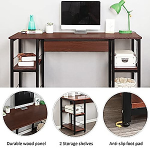 soges Home Office Desk 55 inches Computer Desk, Storage Desk Morden Style with Open Shelves Worksation, Walnut DZ012-140-WA