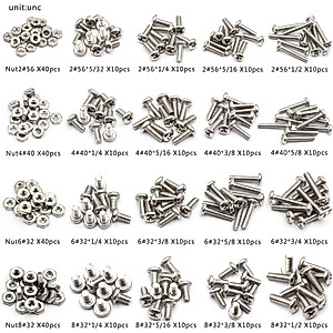 ZERO HOME 320pcs #2-56#4-40#6-32#8-32 UNC Stainless Steel Phillips Pan Head Machine Screws Nuts Assortment Kit