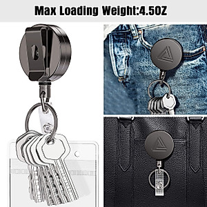 2 Pack Heavy Duty Metal Retractable Badge Holder Reel with Belt Clip Key Ring and Waterproof Vertical Clear ID Card Holder + 2 Extra Carabiner Key Chain Rings, 28 inches Strong Dyneema Pull Cord