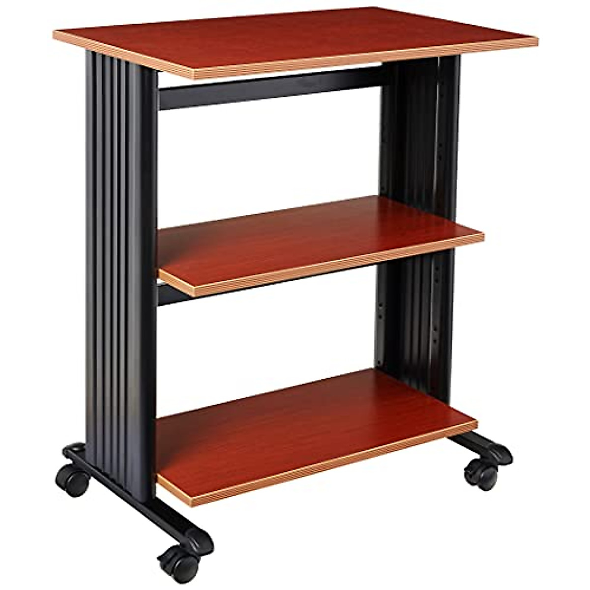 Safco Products Muv Adjustable Printer Stand 1881CY, Cherry Top, Black Frame, Swivel Wheels, Two Adjustable Shelves