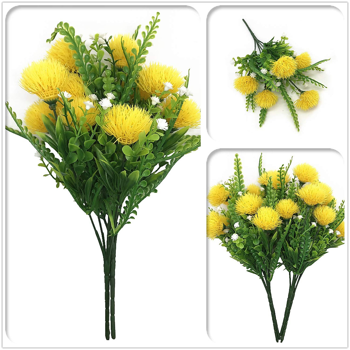 Artificial Flowers, for Christmas Plastic Plants Dandelion Shrubs Grass Fake Bushes Home Garden Office Room House Outdoor Indoor UV Resistant Wedding DIY Decor Planter Filler Decoration Yellow, 4 Pack