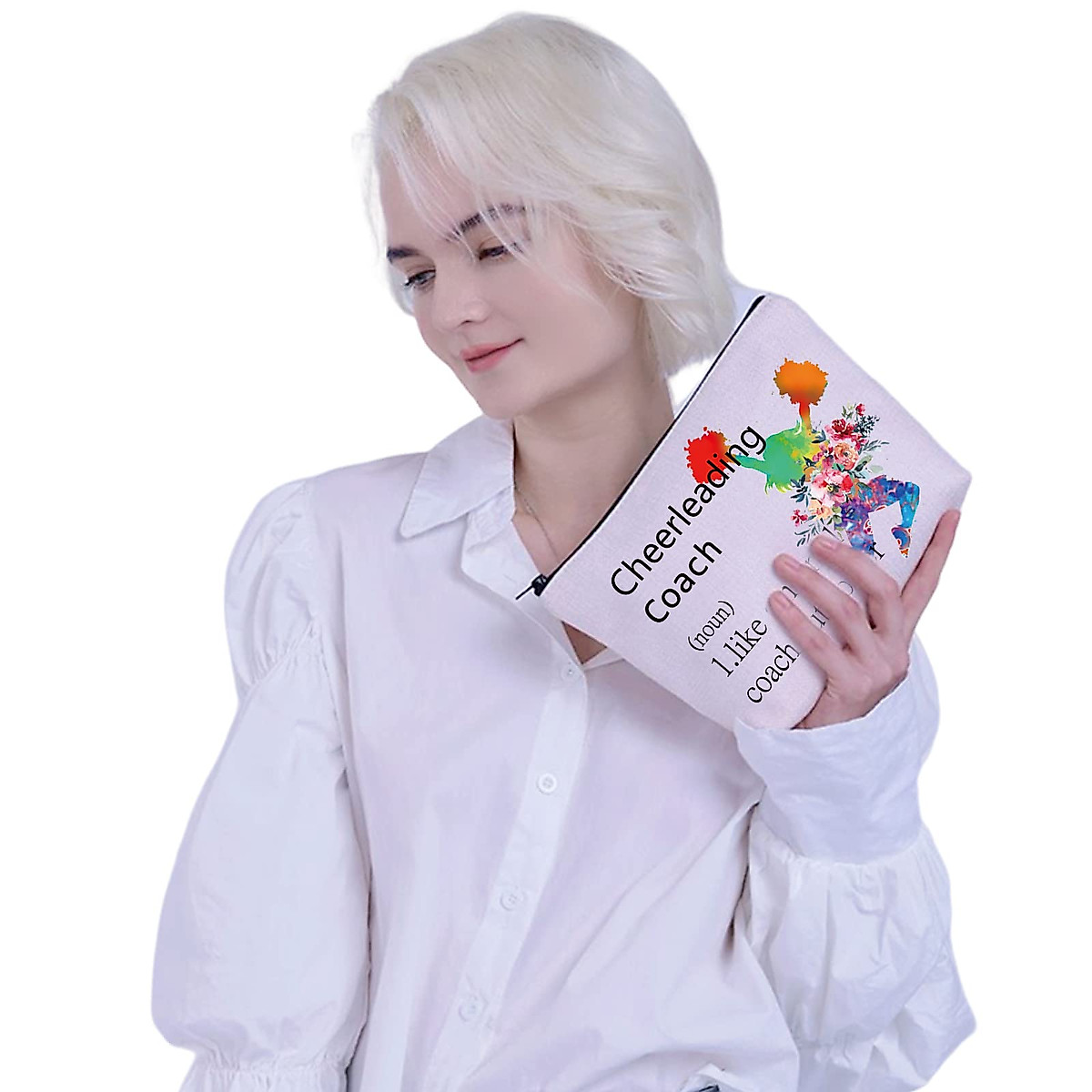 VAMSII Cheer Coach Gifts Cheerleading Coach Makeup Bag Thank You Gift for Cheer Coach Cheerleader Cosmetic Travel Pouch (Cheer Coach Bag)