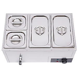 110V 4-Pan Commercial Buffet Food Warmer,850W Electric Stainless Steel Steam Table with Temperature Control,Professional Buffet Server Food Warming Tray for Catering and Restaurants Use