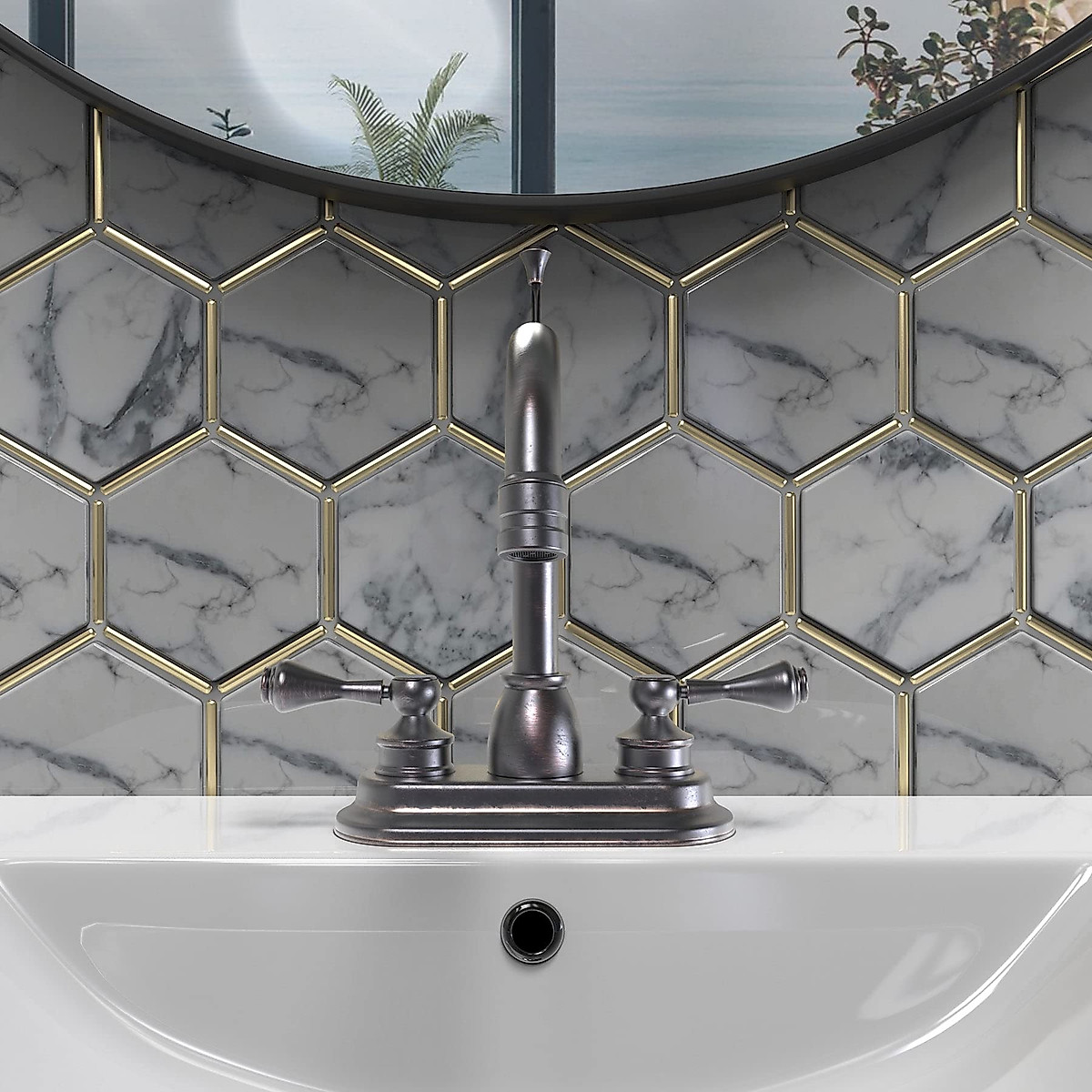 Ivanees Double Handle Bathroom Faucet with Drain, High-Arc Centerest Bathroom Sink Faucet with Lift Rod, Oil Rubbed Bronze Finish, Zinc Handle, Brass Body, 3 Holes Deck Mounted Bath Faucet