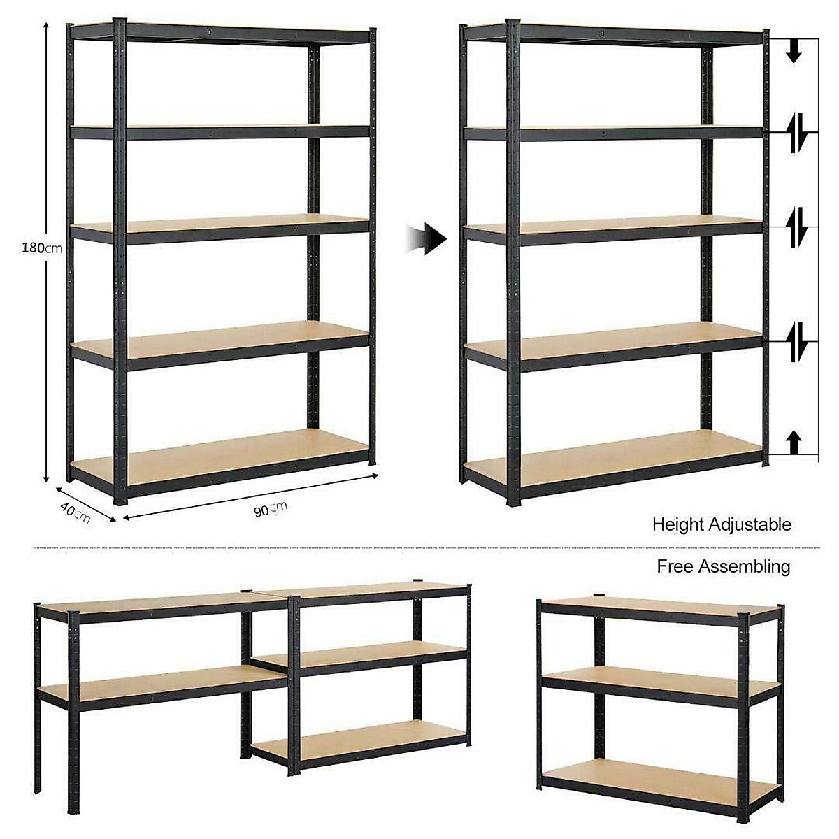 Garage Storage Shelves, 5-Tier Adjustable Metal Shelves for Storage, Shelving Unit Utility Rack Shelves for Warehouse Pantry Closet Kitchen, Organization Multipurpose Shelf 28"L x 12" D x 59" H, Black