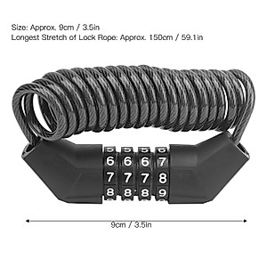 EVTSCAN 3.5in 4Digit Resettable Combination Coiling Bike Cable Lock,Anti-Theft Password High Security Lock for Motorcycle Bicycle Cycling