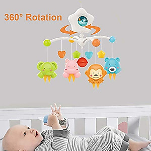 Baby Crib Mobile with Projrctor and Relaxing Music, Hanging Rotating Animals Rattles Nursery Gift Toy for Newborn 0-24 Months Boys and Girls Sleep(Blue)