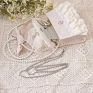 QZUnique Lolita Shoulder Bag, Handmade Crossbody Tote Bags with Lace Bow, Fashion Casual Handbags for Women, Stylish Purse with Pearl Shoulder Straps
