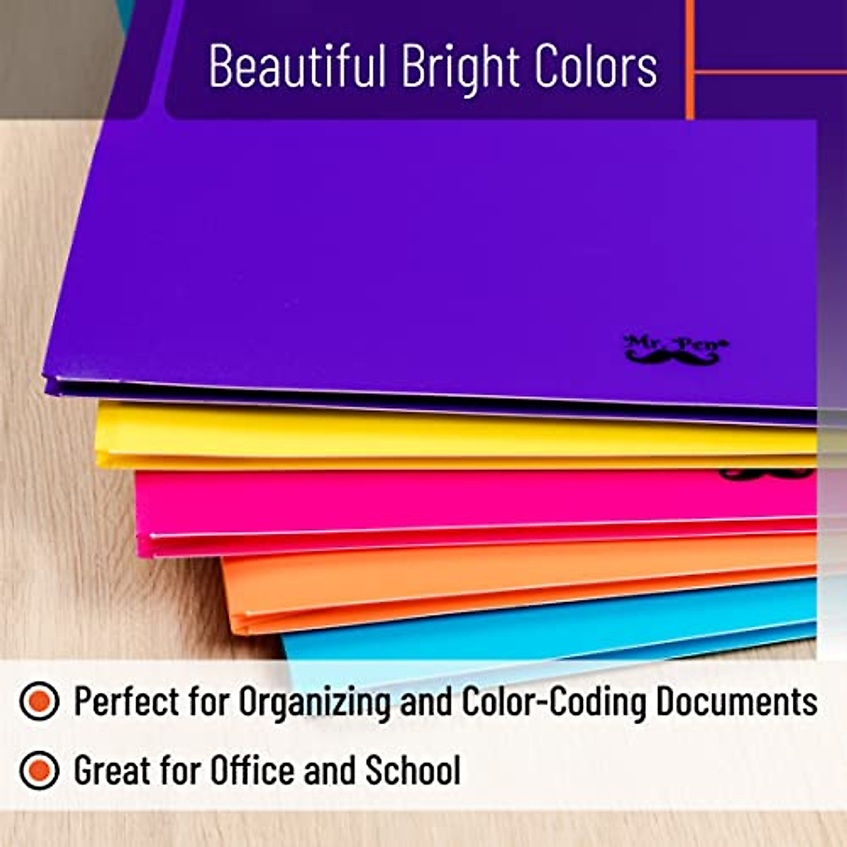 Mr. Pen- Plastic Folders with Pockets, 5 pcs, Assorted Colors, Folders with Pockets, Heavy Duty Plastic Two Pocket Folders, Pocket Folders, Folders, 2 Pocket Plastic Folders, File Folders with Pockets