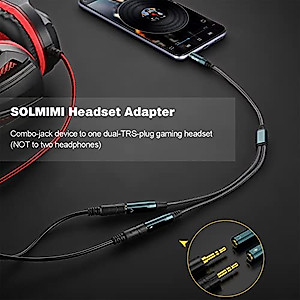 SOLMIMI Headset Adapter, 3.5mm Headphone Mic Splitter CTIA TRRS Male to Dual TRS Female Y Audio Microphone Splitter Cable for Gaming Headset to PC, Laptop, Smartphone, PS4, Xbox, Computer - 1 Feet