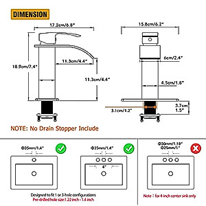BESy Brass Black Waterfall Spout Bathroom Faucet, Single Hole Single Handle Bathroom Sink Faucet, Rv Lavatory Vanity Faucet with Deck Plate, Brass, Matte Black