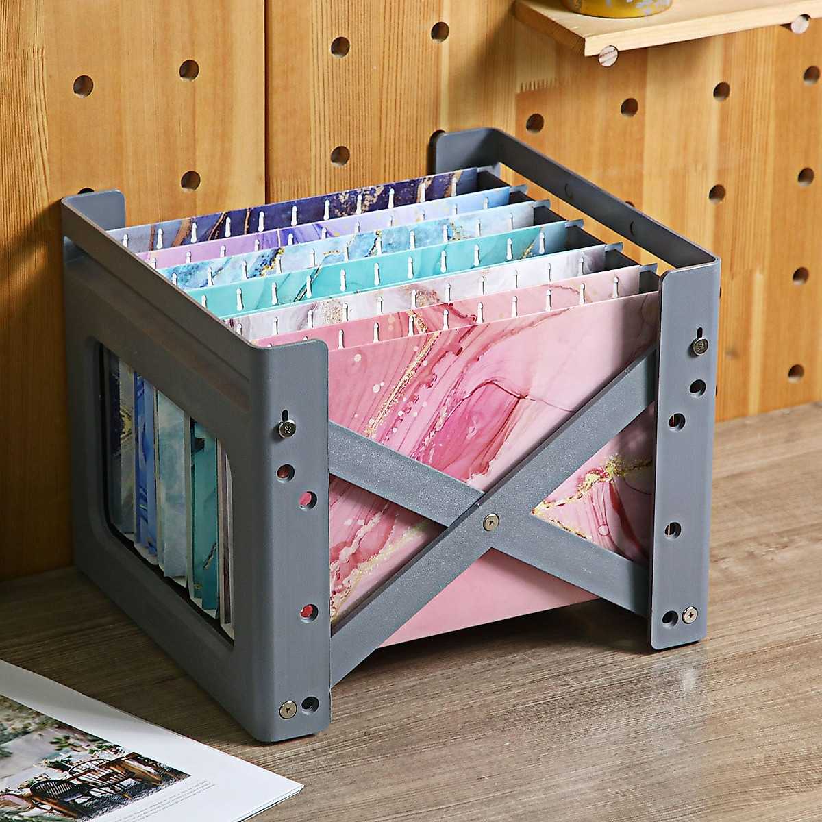 Qeeenar 24 Pcs Marble Desgin Decorative Hanging File Folder with 1/5 Cut Adjustable Tabs, Letter Size Gold Design File Folder Cabinet Inserts Organizer for Office School and Home