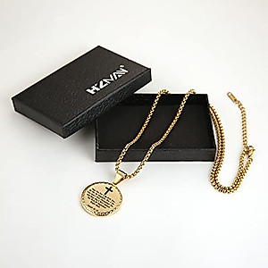 HZMAN Isaiah 41:10 Fear Not, For I Am With You Stainless Steel Religious Bible Verses Inspirational Cross Round Pendant Necklace for Men Women (Gold)