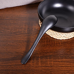 6PCS Asian Soup Spoons Chinese Soup Spoons Japanese Soup Spoons Spoons Rice Spoons Black Melamine Spoons Tableware for Ramen Wonton Dumpling Miso