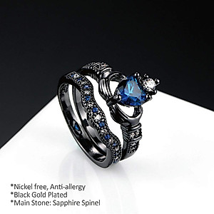 LZJ Blue Zirconia Heart Cut Bridal Princess Crown CZ Black Gold Plated Eternity Band Rings (7)