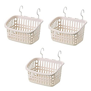 Doitxue 3PCS Hanging Plastic Storage Basket/laundry Basket Plastic/Baskets for Organizing, Bathroom Kitchen Dorm Room Bedroom Small Storage Basket 10.6" × 8.6" × 6.1" (Beige)
