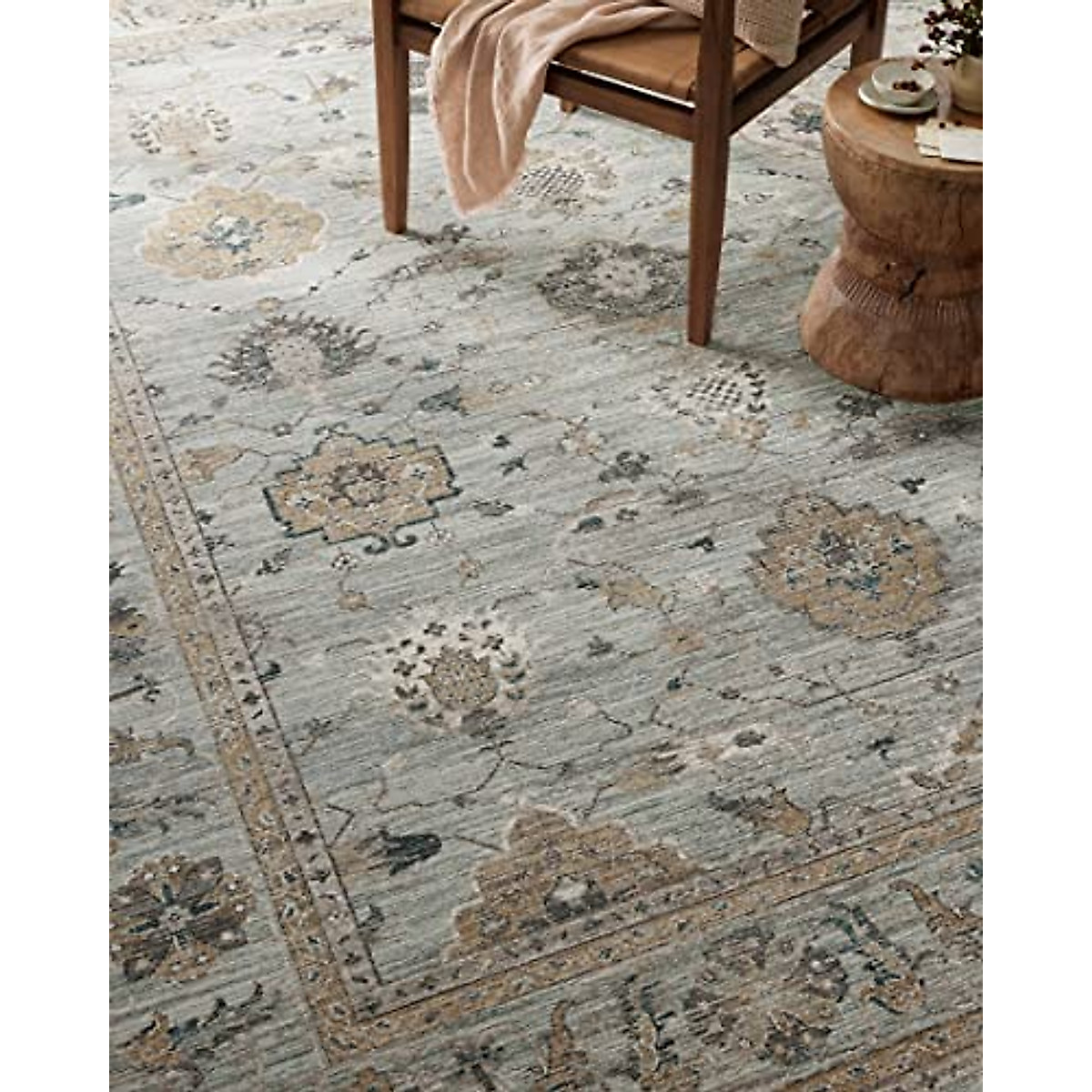 Loloi Magnolia Home by Joanna Gaines Millie Collection MIE-02 Sky/Gold 7'-10" x 10', .25" Pile Height, Area Rug