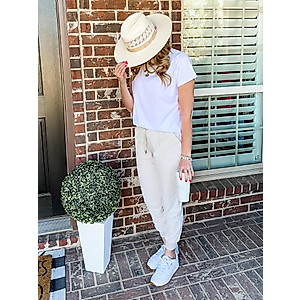 Puimentiua Womens Tapered Pants Cotton Linen Drawstring Back Elastic Waist Pants Casual Trousers with Pockets Khaki