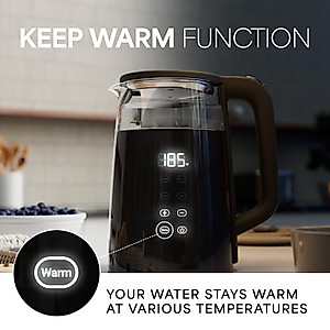 Veken Electric Tea Kettle, 1.7 Liters 1500W, Temperature Control, Keep Warm, Digital Display, Automatic Shut Off, Hot Water Boiler Heater Pot, Glass Boiling Teapot, Kitchen Boil Kettles, Black