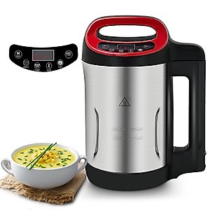 Potlimepan Soup Maker 1.6 L, 6 in 1 Multi-Funcation Soup and Smoothie Maker with Smart Control Panel, Stainless Steel Hot Soup Maker Electric, Makes 2-5 Servings Smart Living for Home Use Red