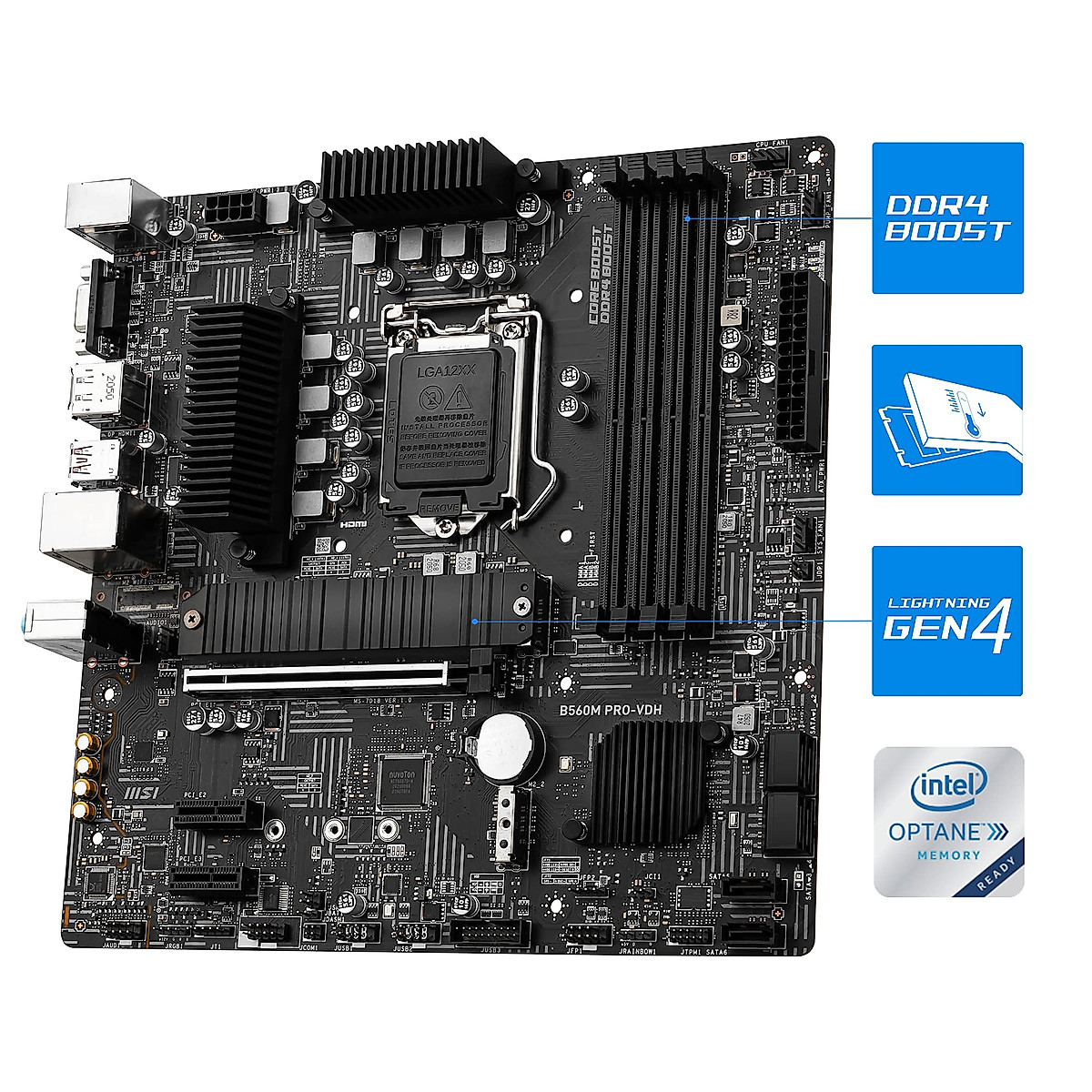 MSI B560M PRO-VDH ProSeries Motherboard (Micro-ATX, 11th/10th Gen Intel Core, LGA 1200 Socket, DDR4, PCIe 4, M.2 Slots, SATA 6Gb/s, USB 3.2, 2.5G LAN, DP/HDMI)
