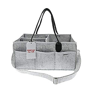 HOMEVAGE Diaper Caddy Caddies Organizer, Baby Cloth Diapering, Tote Bag, Nursery Storage Bin for Changing Table, Portable Car Travel Organizer (Light Grey)