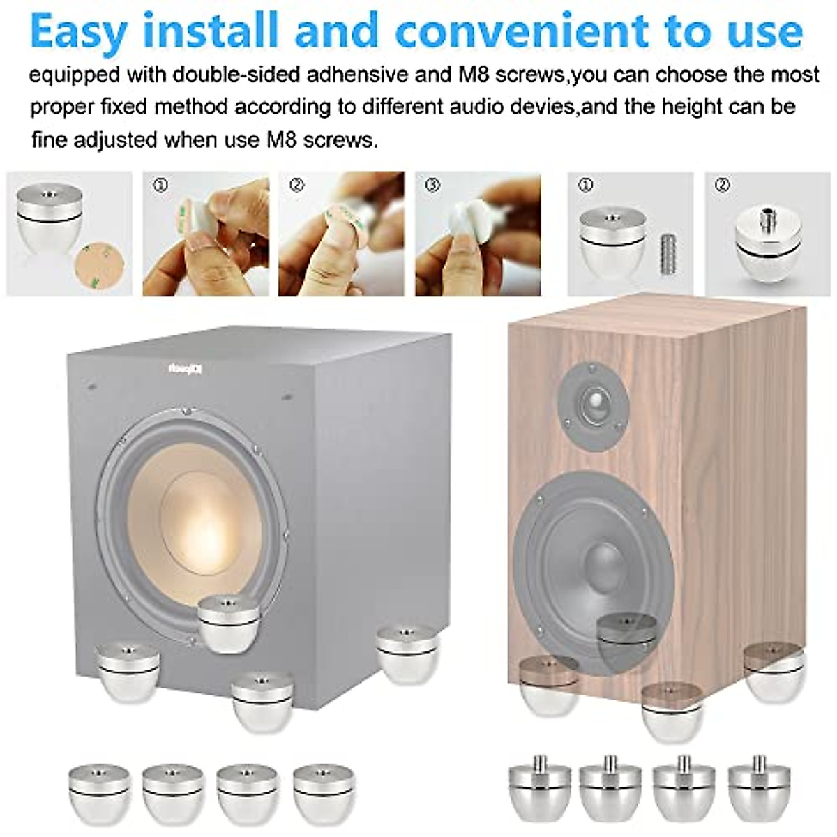 Tertullus 4 Pcs Ball Beads Speaker Isolation Feet Turntable Platform Pads Audio Shock Absorber Subwoofer Isolation Feet 33×30 Pad Speaker Stand(Silver)