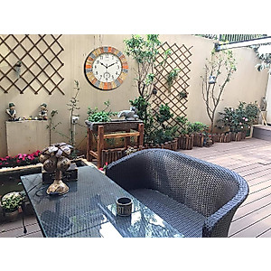 OCEST 13 Inch Large Outdoor Indoor Clock, Waterproof Wall Clock with Thermometer, Weather-Resistant Non-Ticking Battery Operated Decor Clock for Patio, Pool, Lanai, Fence, Porch, Garden (Yellow)