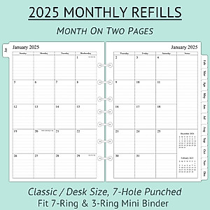 2023 Monthly Planner Refill 5-1/2" x 8-1/4", 12 Months from January 2023 to December 2023, Two Pages Per Month, Ruled Box, Desk Size 4, 7-Hole Punched