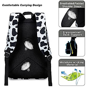 Xunteny Cow Print Girls School Backpack for Kids Teens, Elementary Middle School Backpacks Bookbag Set with Lunch Bag Pencil Case