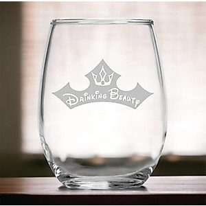 My Princess Name is Drinking Beauty Princess Wine Glass Engraved Birthday Present Funny Anniversary Gifts Couples Handmade Crown Aurora Movie Themed 15oz Stemless Wine Glass