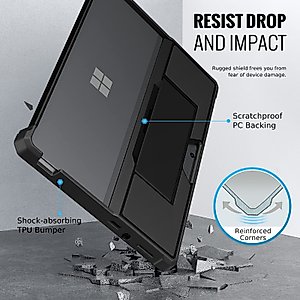 MoKo Case Fits Microsoft Surface Pro 8 13" Touchscreen 2021 Release Tablet, All-in-One Protective Rugged Cover Case with Hand Strap, Compatible with Type Cover Keyboard, Black