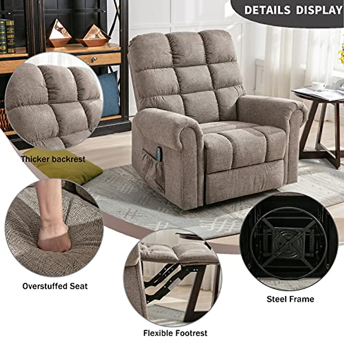 ANJ Oversized Rocker Recliner Chair with Massage and Heat, Manual Overstuffed Swivel Recliners for Big Man, Large Glider Rocking Reclining Chairs for Living Room, Camel
